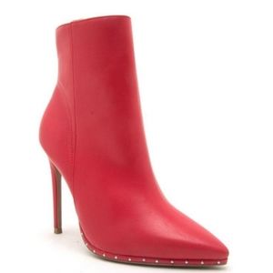 Shoes | Red Platform Studded Bootie | Poshmark